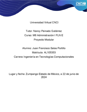 Proyecto Modular - Universidad Virtual CNCI Materia: Administración Proyecto modular Tutor ...