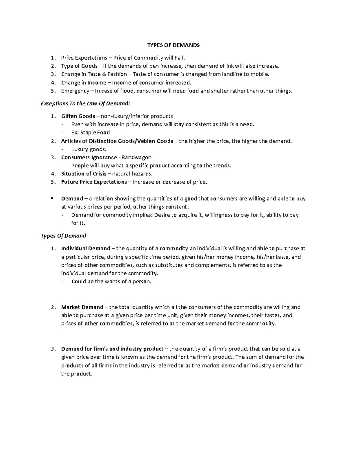 Types OF Demands - TYPES OF DEMANDS Price Expectations – Price of ...