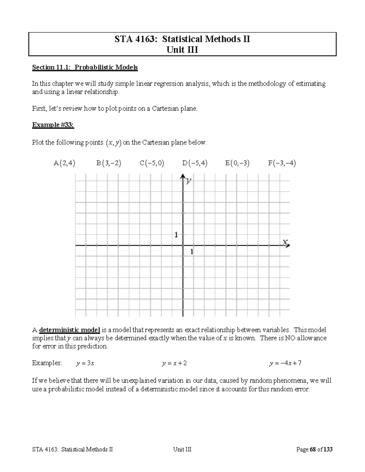 STA 4163 Unit III Lecture Notes - STA 4163: Statistical Methods II Unit ...