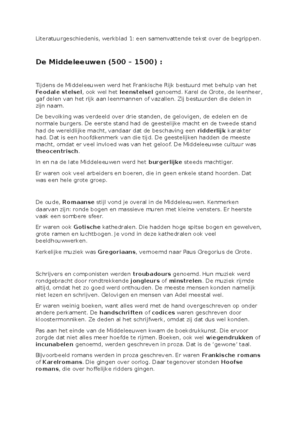 Literatuurgeschiedenis - De Middeleeuwen (500 – 1500) : Tijdens de ...