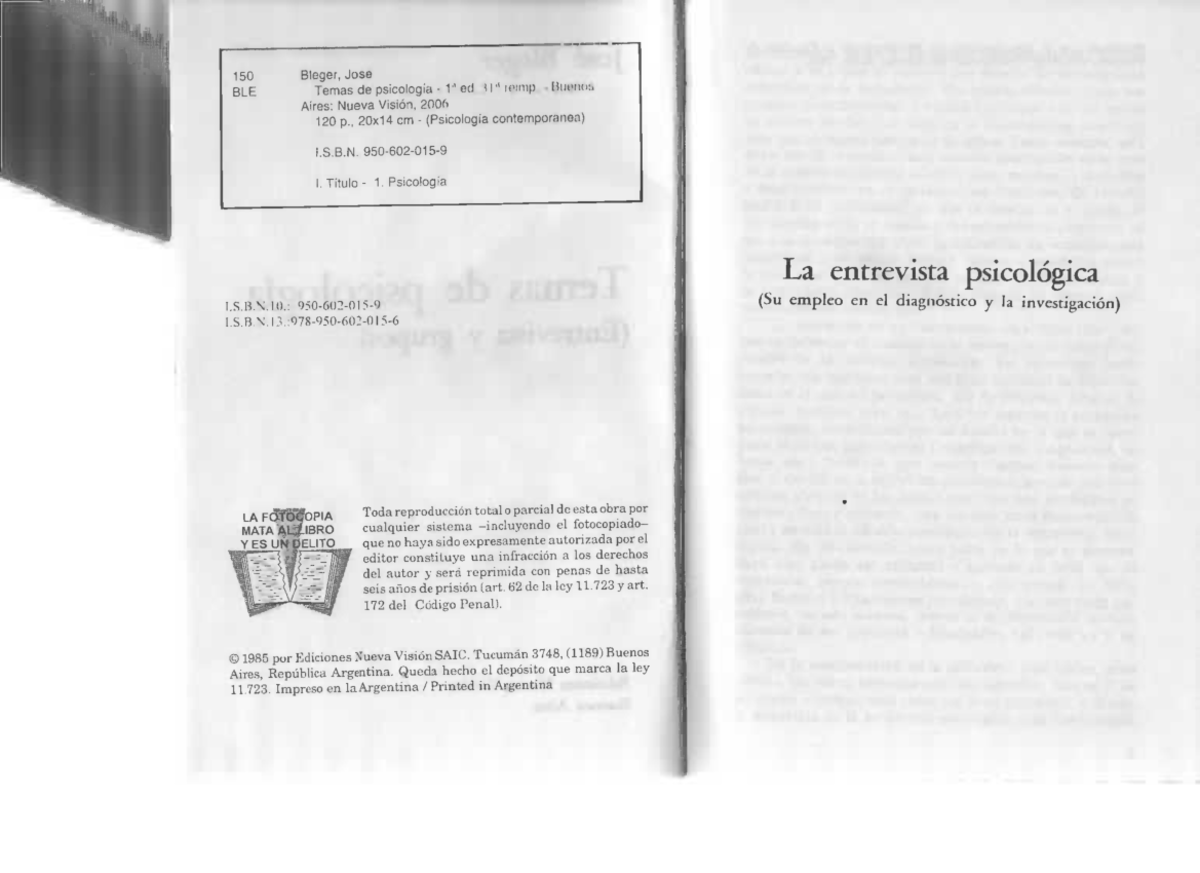 Bleger Jose - La Entrevista Psicologica - 150 Bleger, Jose BLE Temas de ...