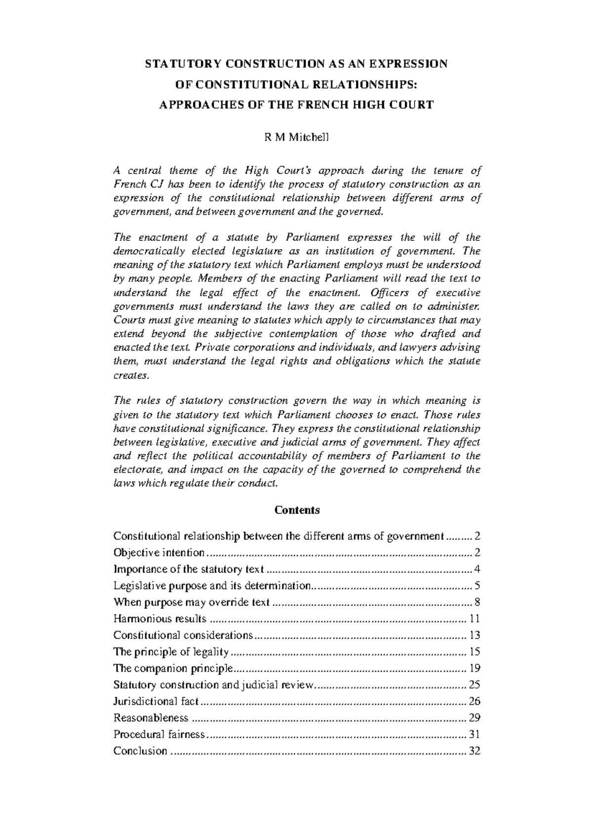 Statutory Construction as an Expression of Constitutional Relationships ...