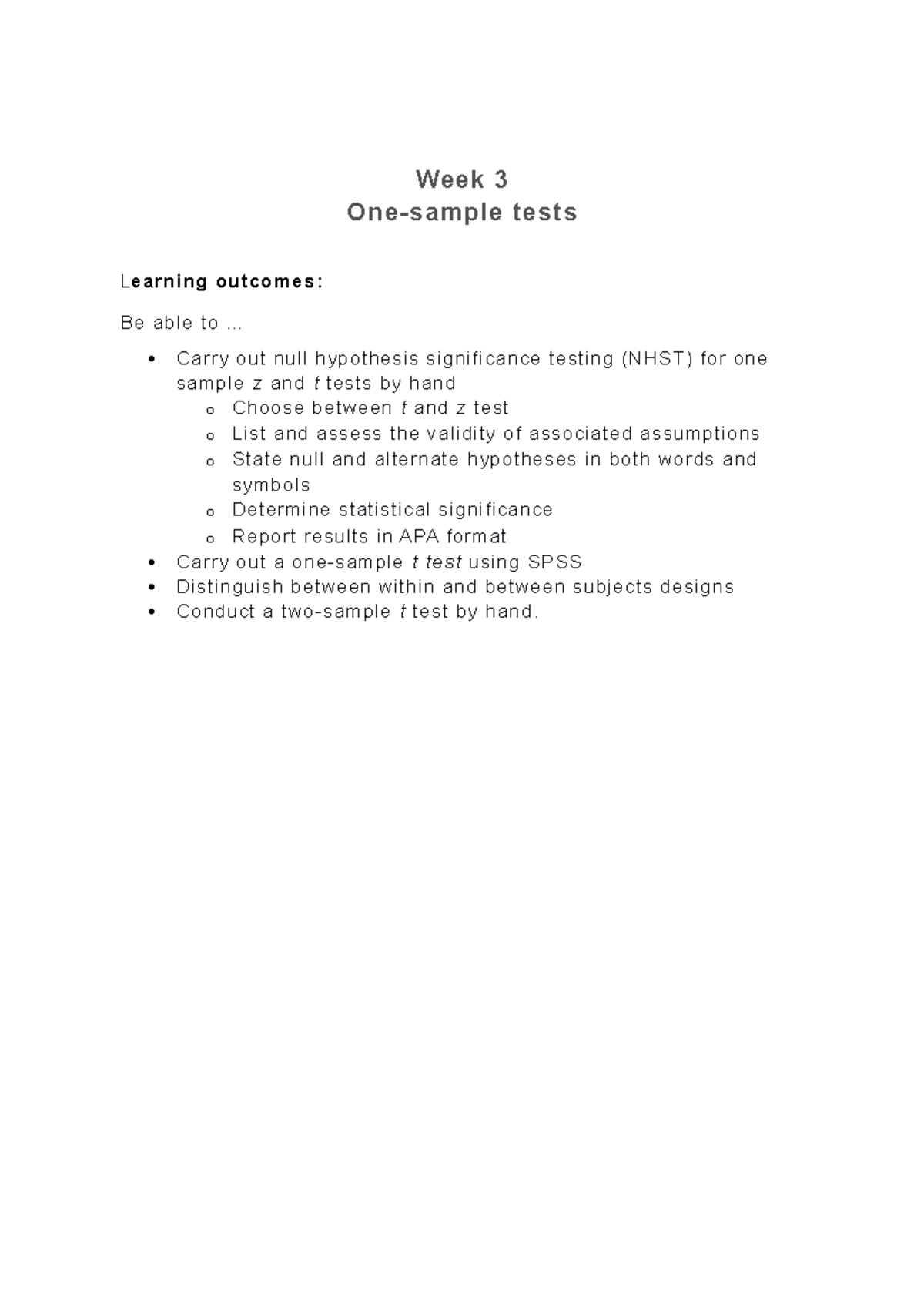 Week 3 Tute Book Ans St - Notes on class - Week 3 One-sample tests L ...