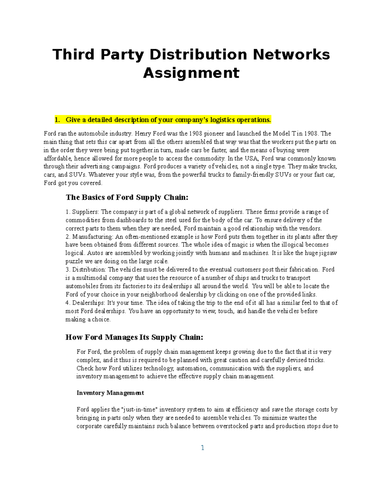 Week 5 Assignment - ... - Third Party Distribution Networks Assignment ...