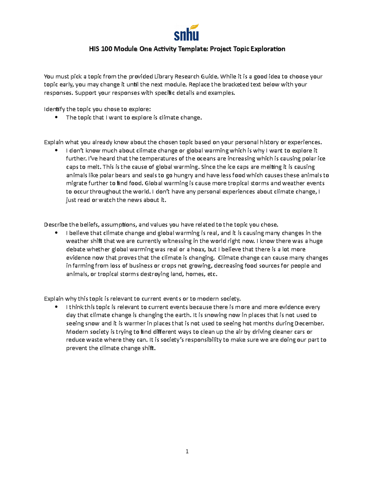 HIS 100 Module One Activity Template Complete - HIS 100 Module One ...
