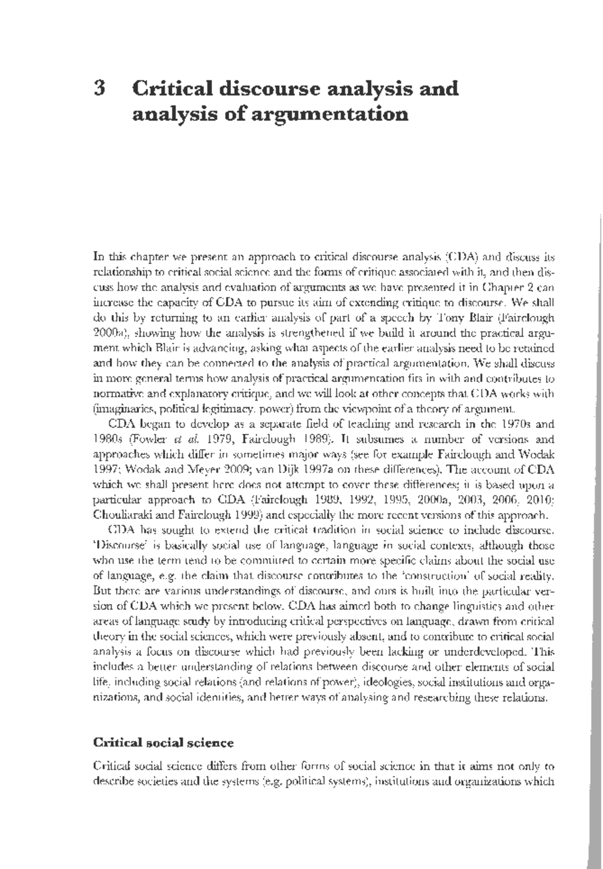 CDA and analysis of argumentation.Fairclough chapter - 19003 - Studocu