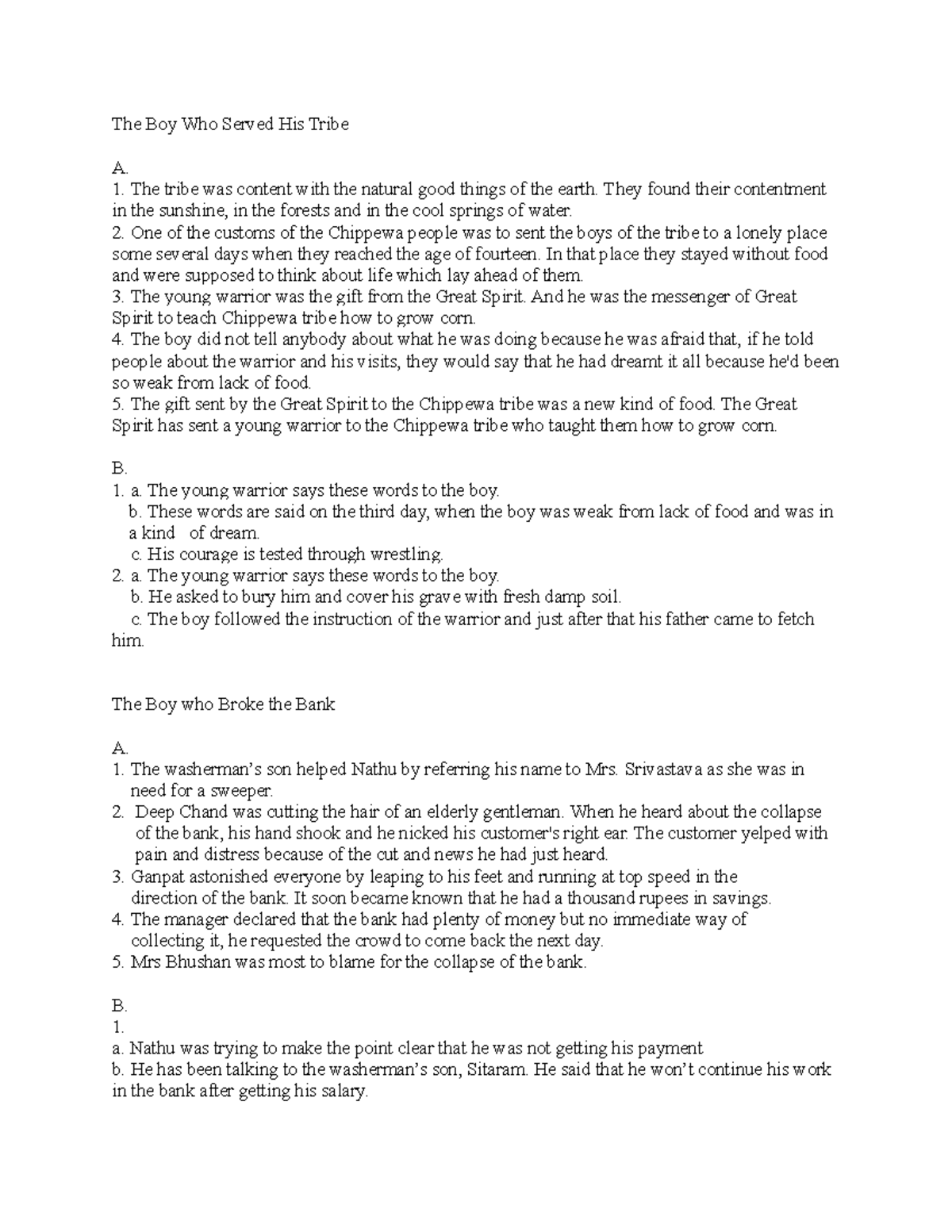 English Literature V Annual - The Boy Who Served His Tribe A. The tribe ...