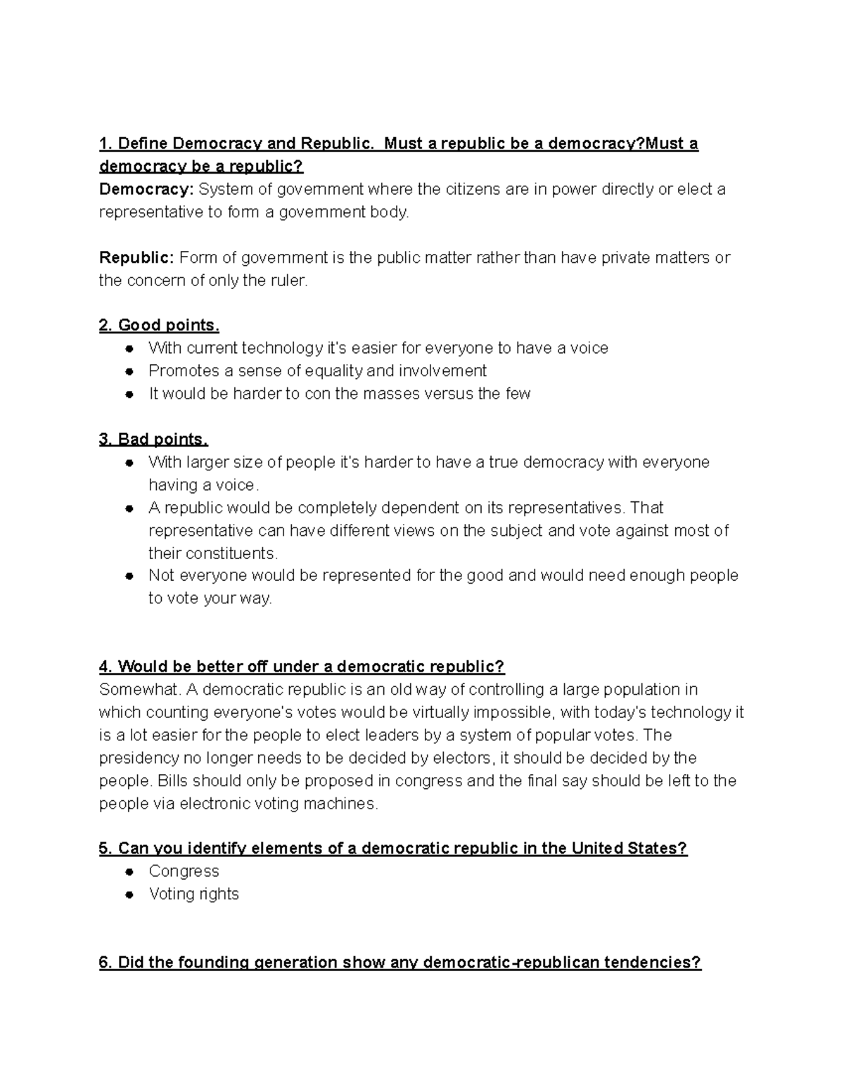 Democracy and Republic - Google Docs - 1. Define Democracy and Republic ...