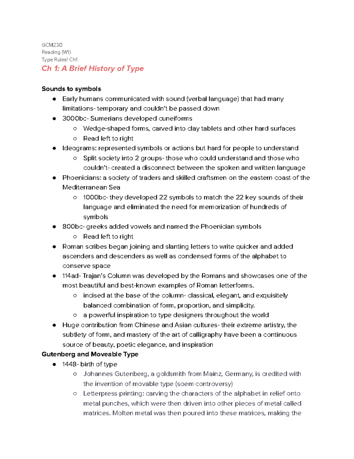 A Brief History of Type (Ch 1) - GCM Reading (W1) Type Rules! Ch Ch 1 ...