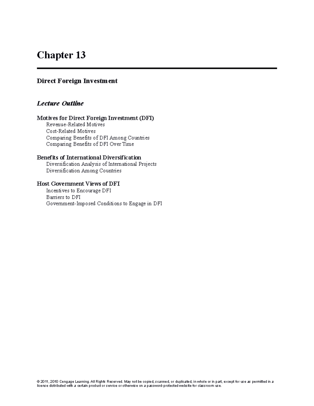 C13- Question - chap 13 - Chapter 13 Direct Foreign Investment Lecture Outline Motives for ...