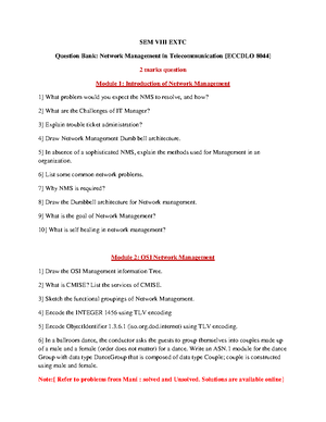 BE-EXTC SEM8 TNM DEC17 - Question Paper MU - Network Management In Telecommunication - Studocu