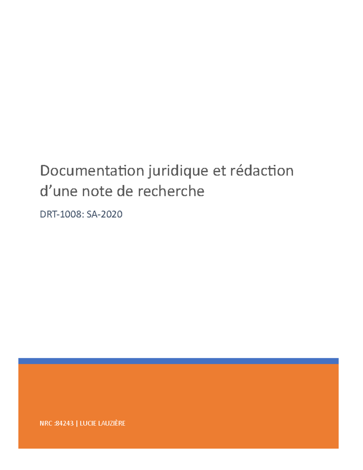 Documentation juridique et rédaction d'une note de recherche - NRC ...
