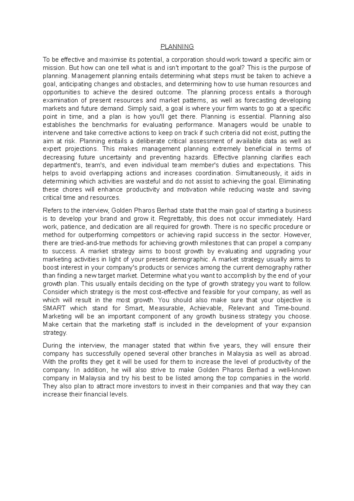 Planning - hope it helps - PLANNING To be effective and maximise its ...