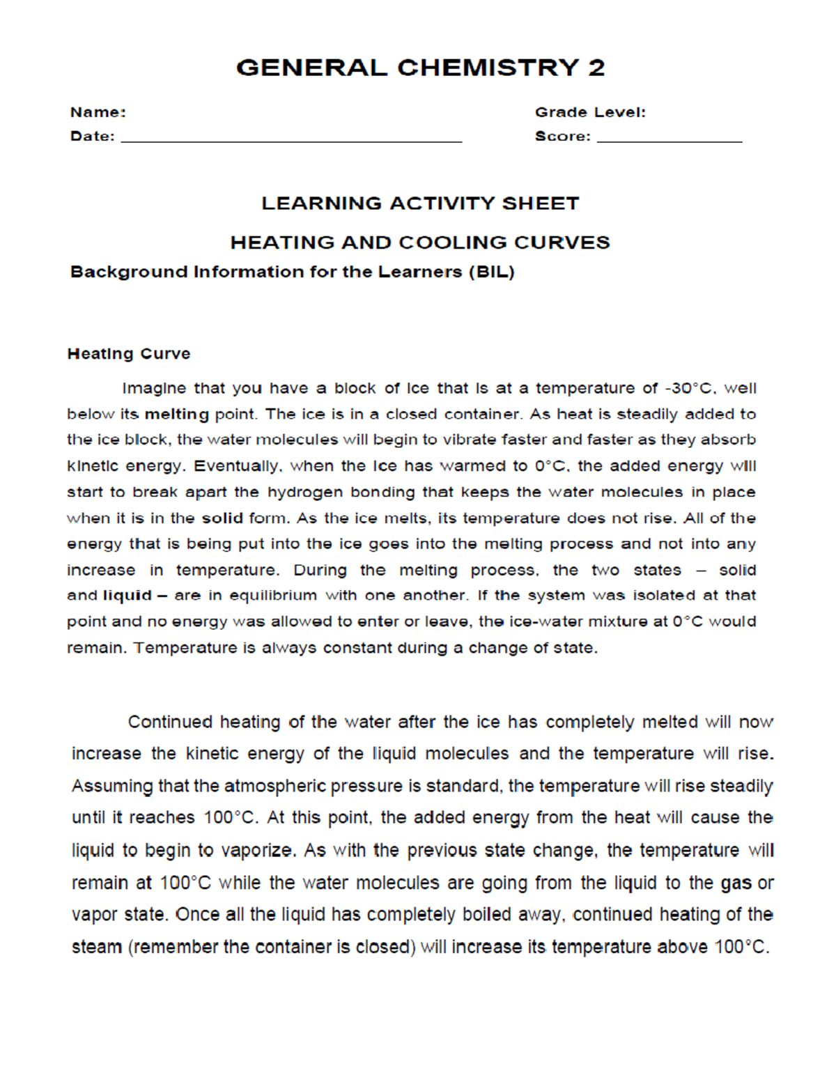 Genchem Module 3 Heating and cooling curves - Clinical Chemistry - Studocu