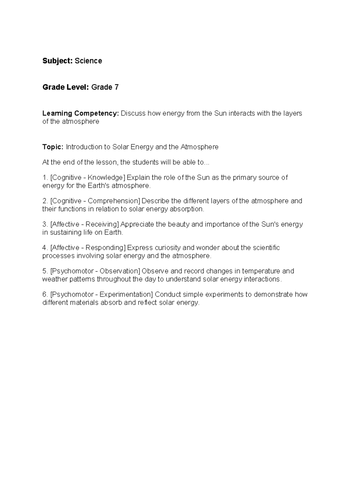 Learning competency week3 - Subject: Science Grade Level: Grade 7 ...