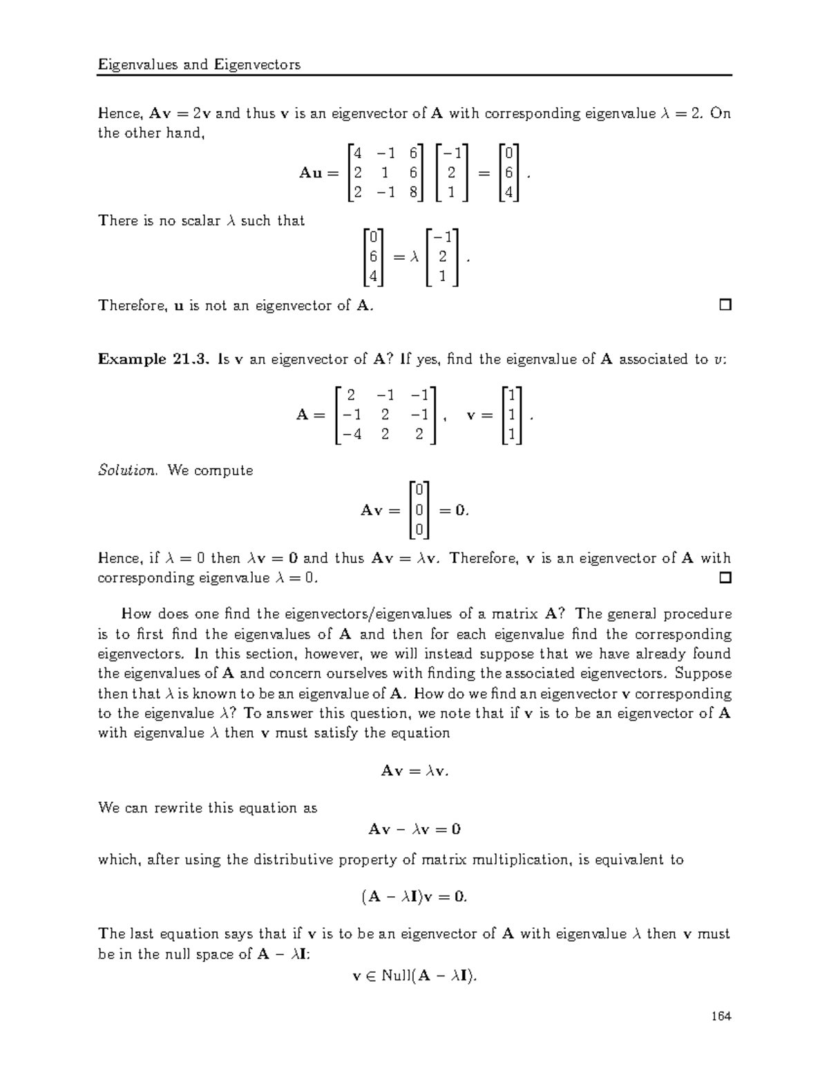 Linear algebra-29 - good - Eigenvalues and Eigenvectors Hence, Av = 2v and thus v is an ...