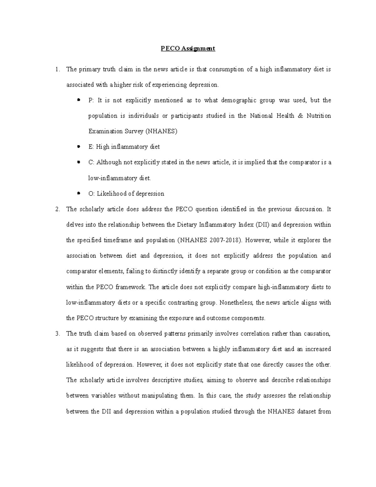 Peco Assignment Read And Analyze The Article Given Peco Framework