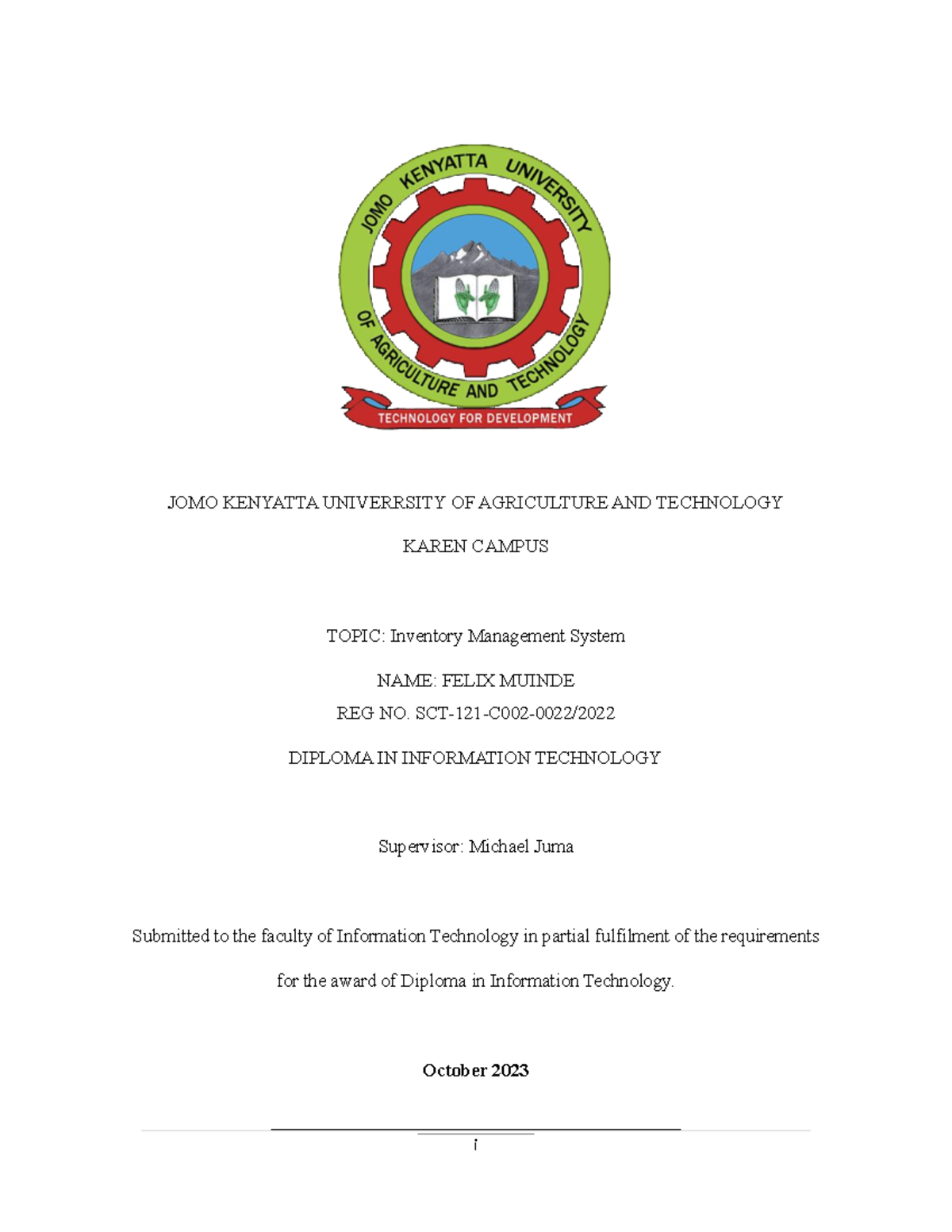 Project Documentation - i JOMO KENYATTA UNIVERRSITY OF AGRICULTURE AND ...