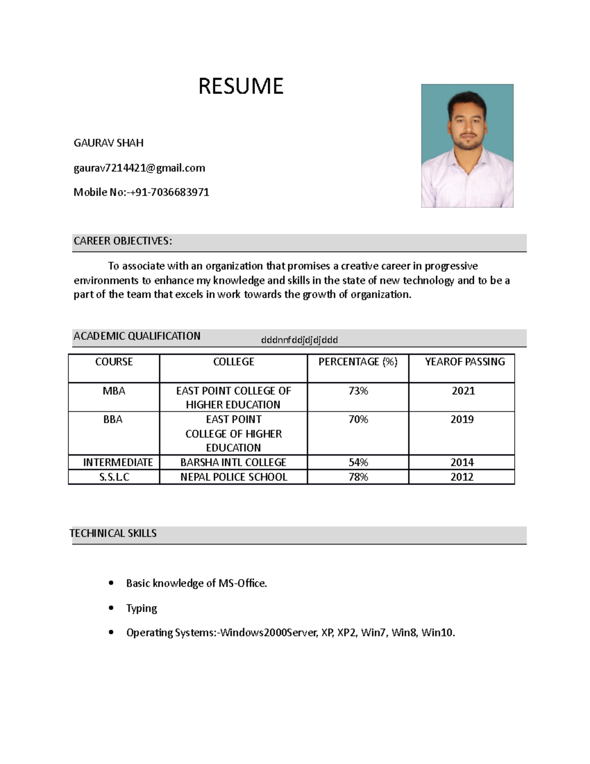 Gaurav Shah Resume - Practical - dddnnfddjdjdjddd RESUME GAURAV SHAH ...