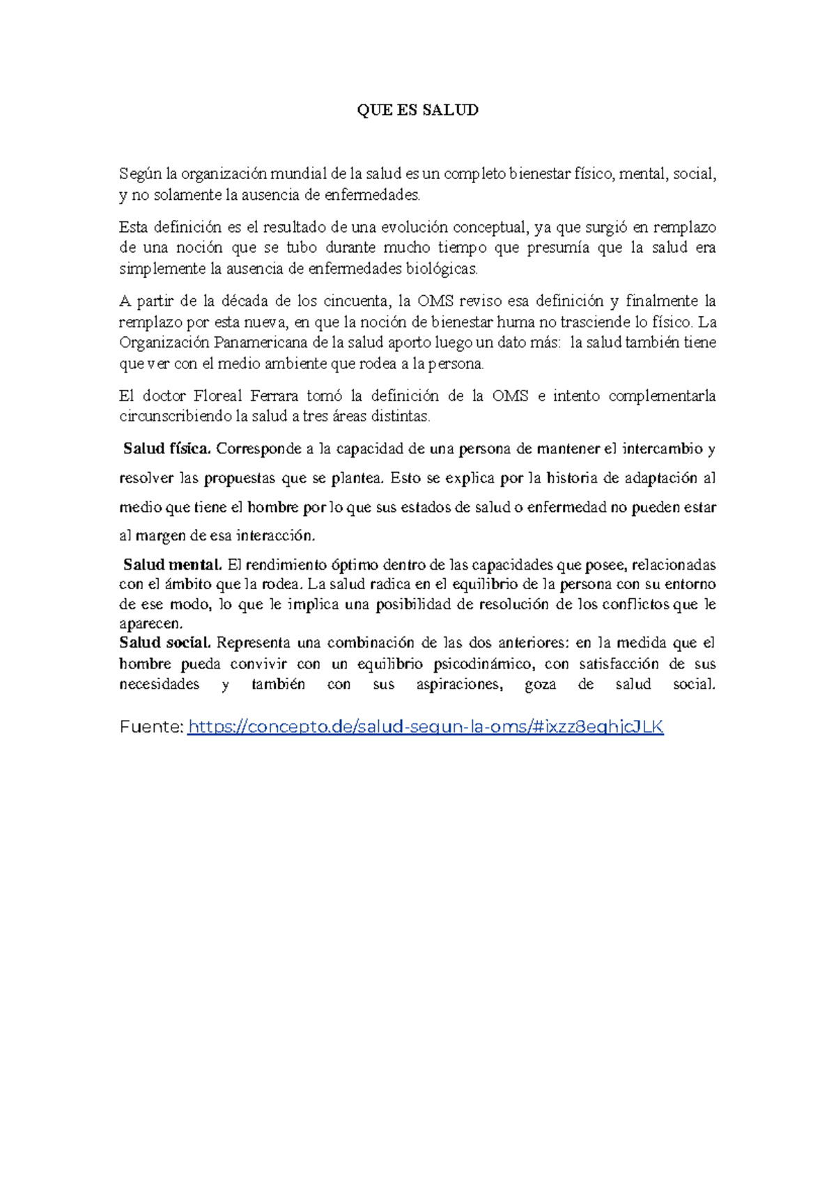 QUE ES Salud - sdsdsdsd - QUE ES SALUD Según la organización mundial de ...