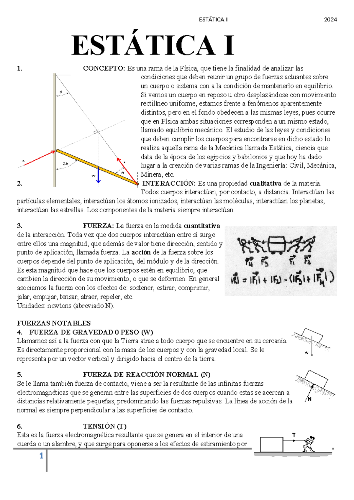 Estática I - ejercicios - ESTÁTICA I CONCEPTO: Es una rama de la Física, que tiene la finalidad ...