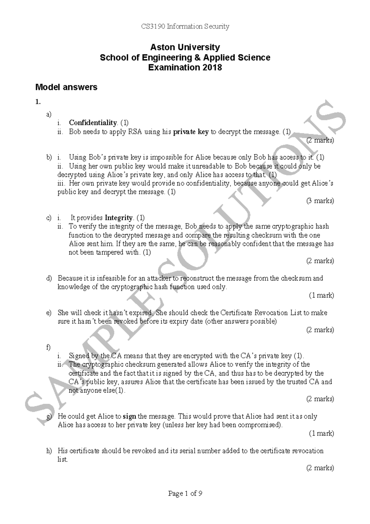 Exam 2018, answers - Aston University School of Engineering & Applied ...