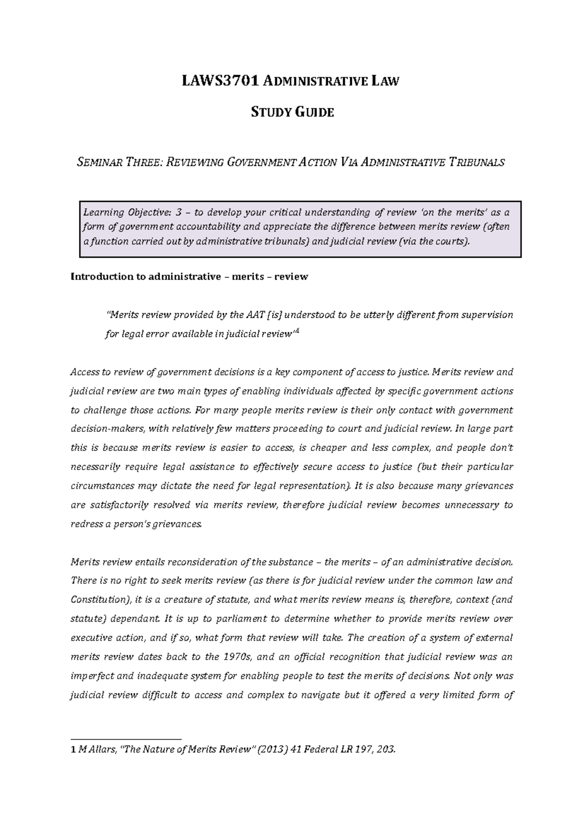 Week 3 Learning Guide and seminar questions(1) - LAWS3701 ...