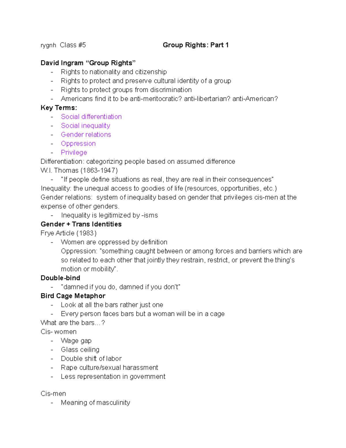 Group Rights pt - Lecture notes 5 - rygnh Class #5 Group Rights: Part 1 ...