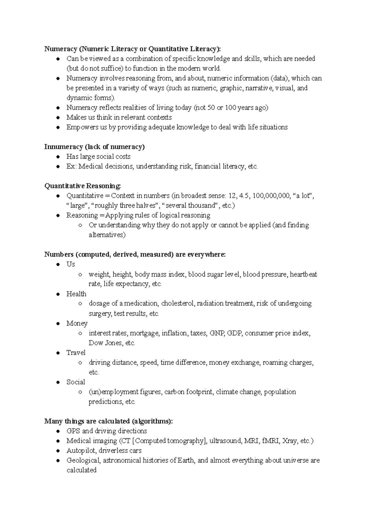 Week 1 Importance of Numeracy or Quantitative Literacy - Numeracy ...