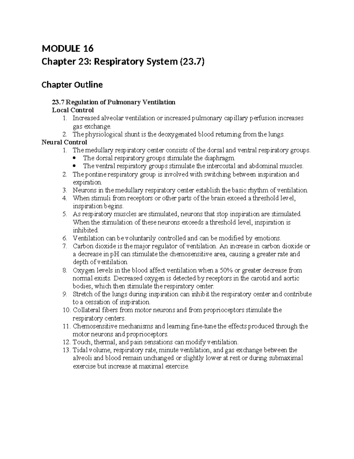 Chapter 23.7 Part 2 Outline - MODULE 16 Chapter 23: Respiratory System ...