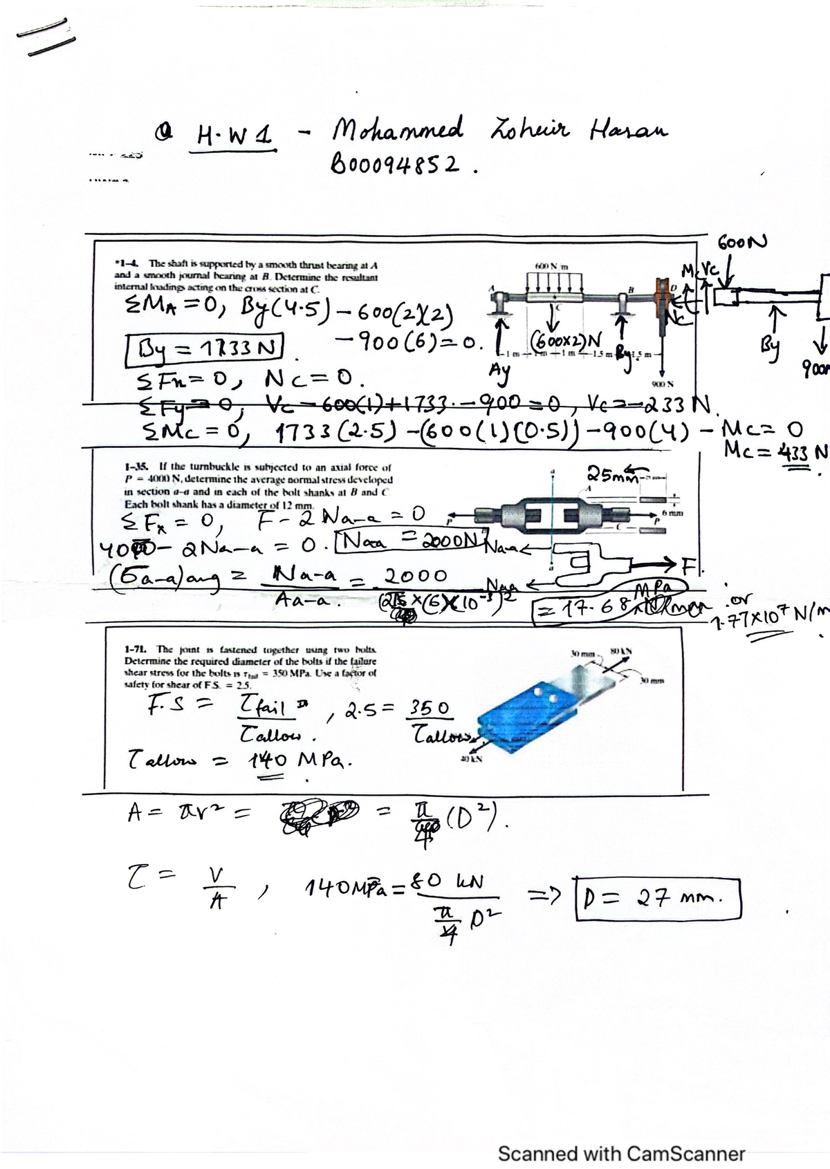 Mechanics of Materials- HW1- Mohammed Ha - Studocu