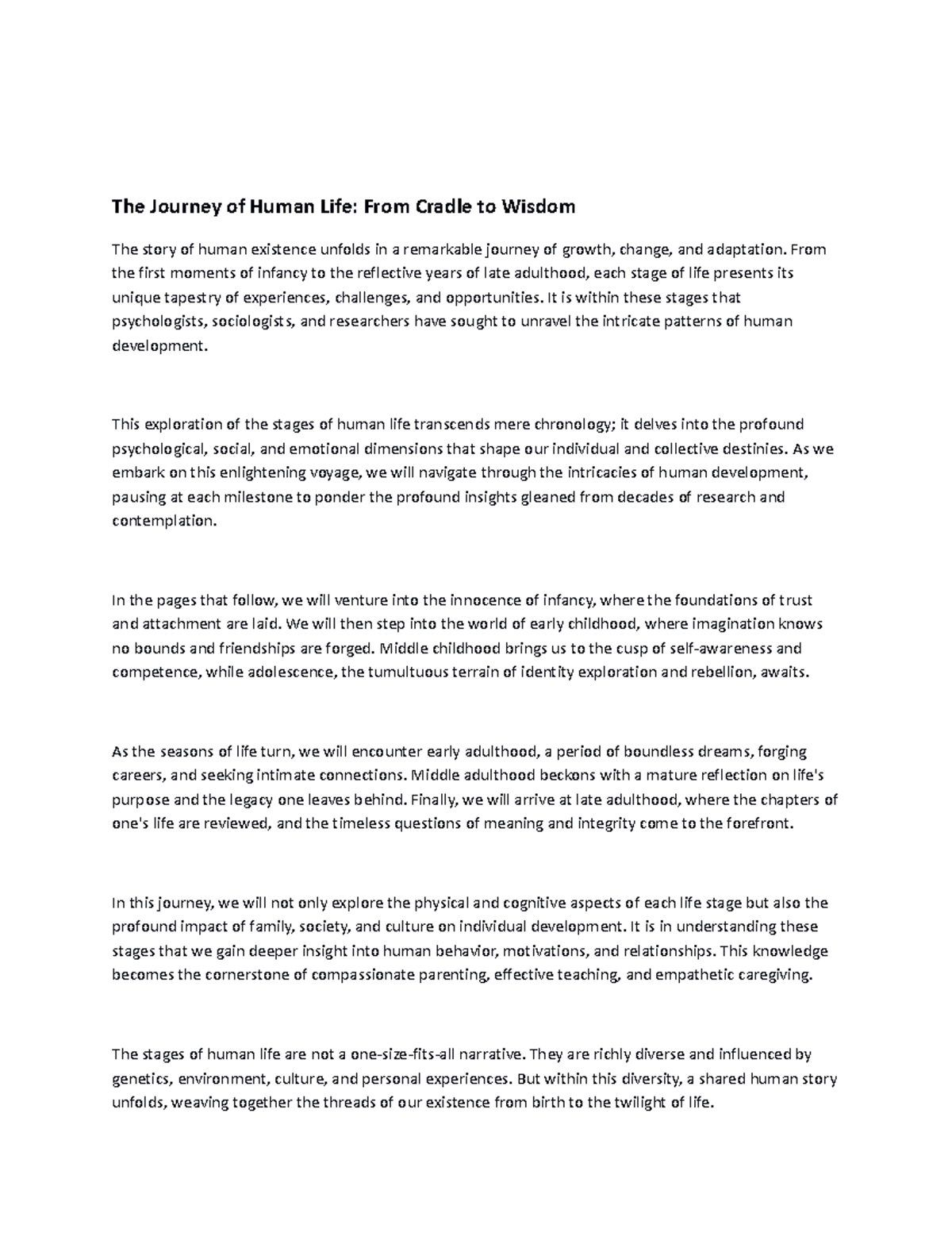 The Journey of human stages of life - The Journey of Human Life: From ...