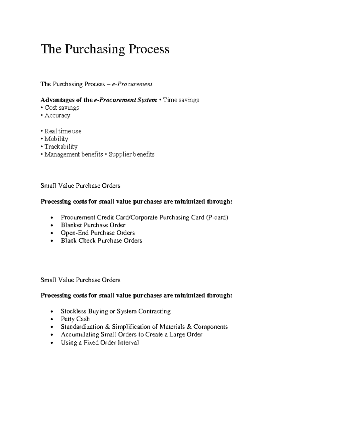 Chapter notes- supply chain 2 - The Purchasing Process The Purchasing ...