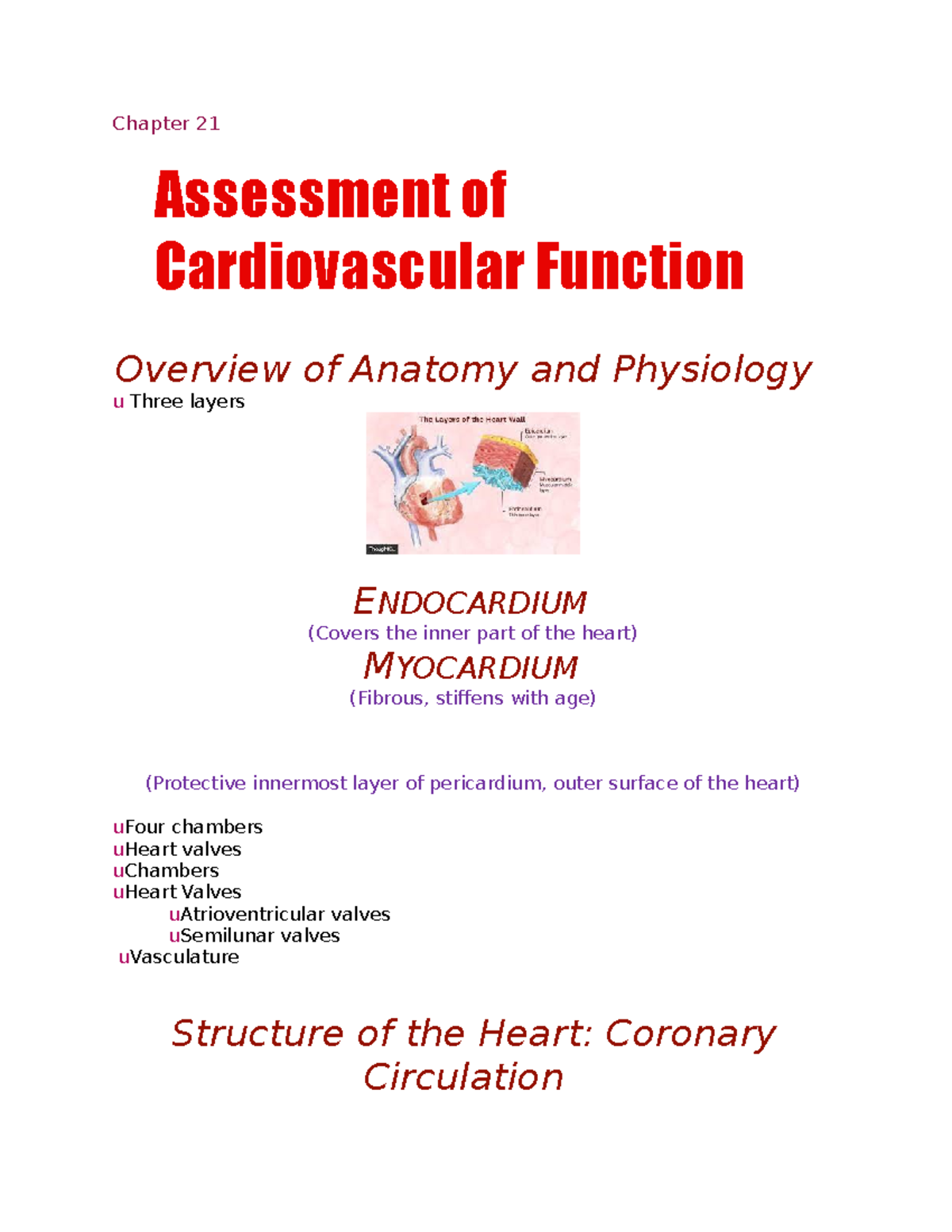 Chapter 21 Cardio VAsc Function Notes - Chapter 21 Assessment of ...