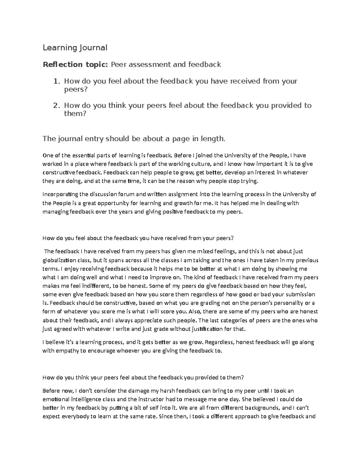 LJ WEEK FIVE - LEARNING JOURNAL - Learning Journal Reflection topic ...