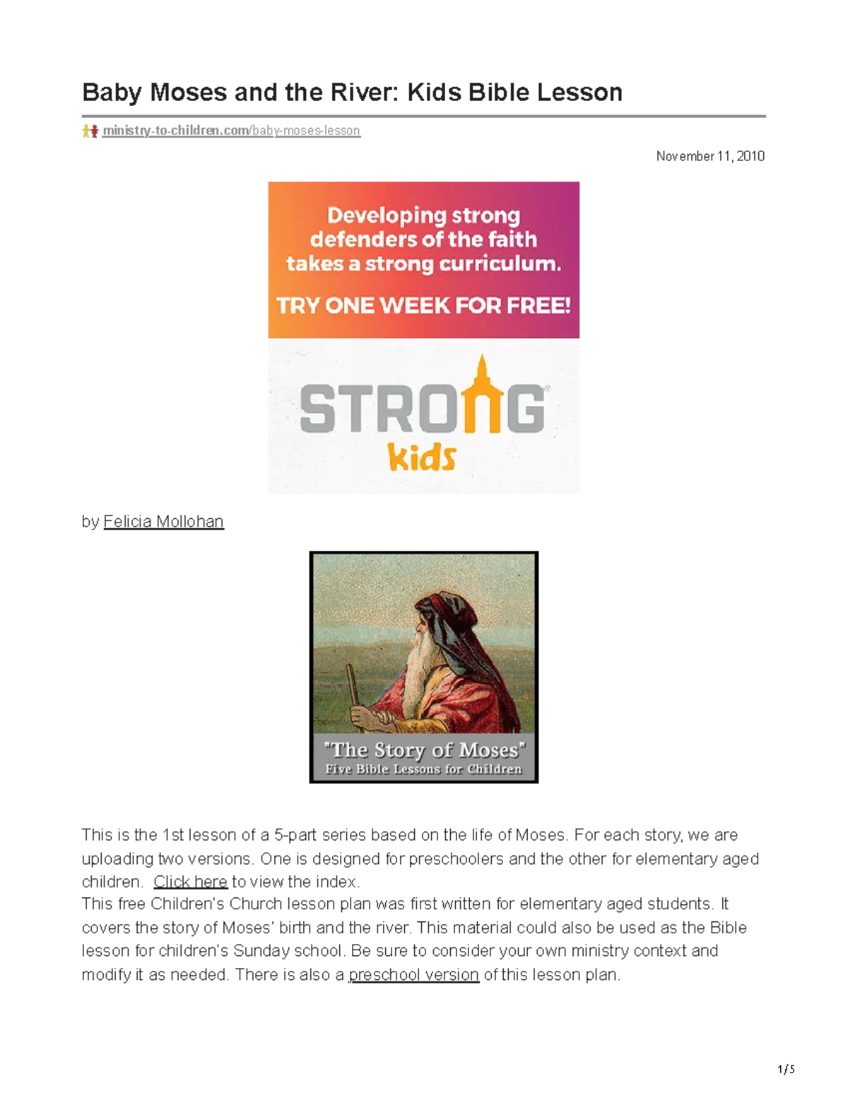 Ministry-to-children.com-Baby Moses and the River Kids Bible Lesson ...