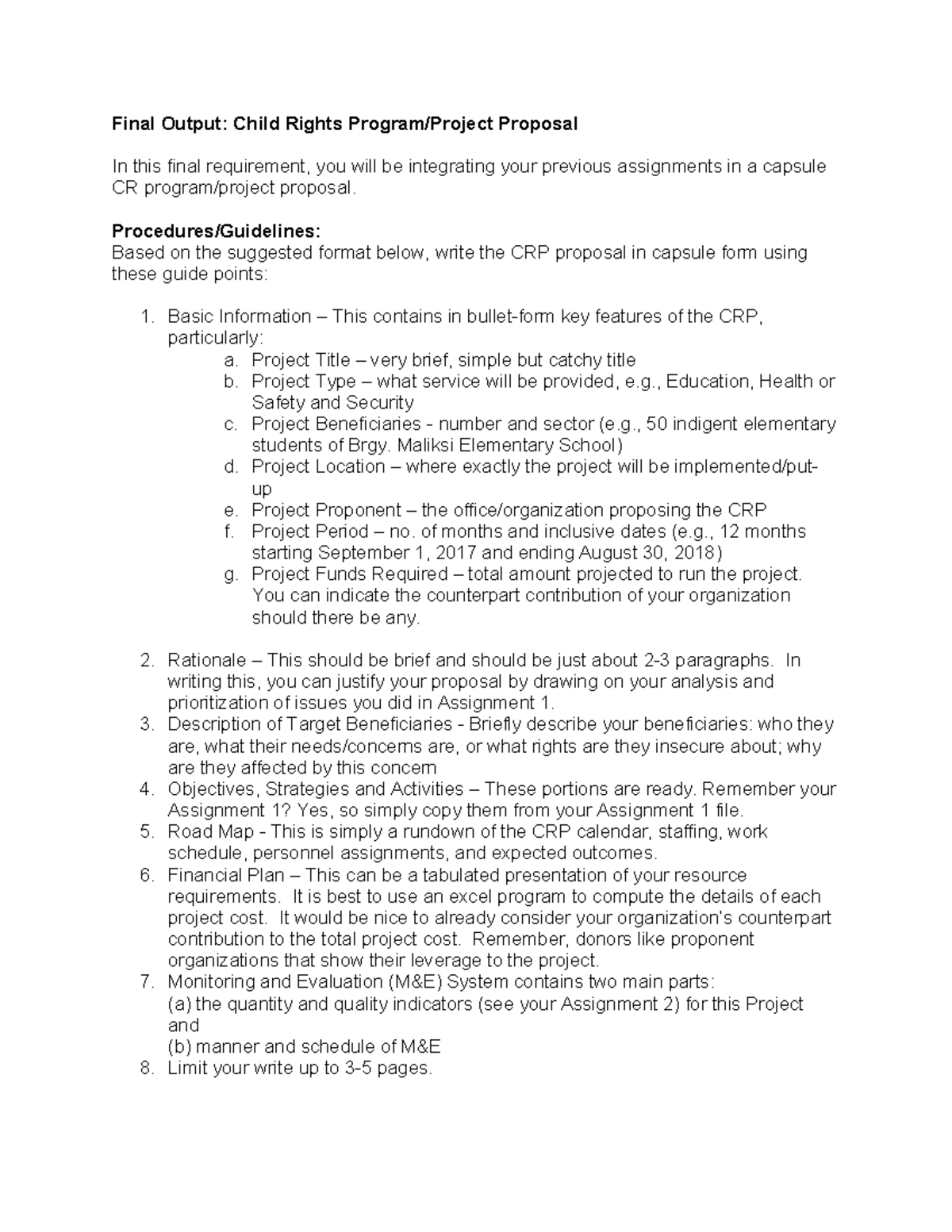 Capsule Proposal. Planning - Final Output: Child Rights Program/Project ...