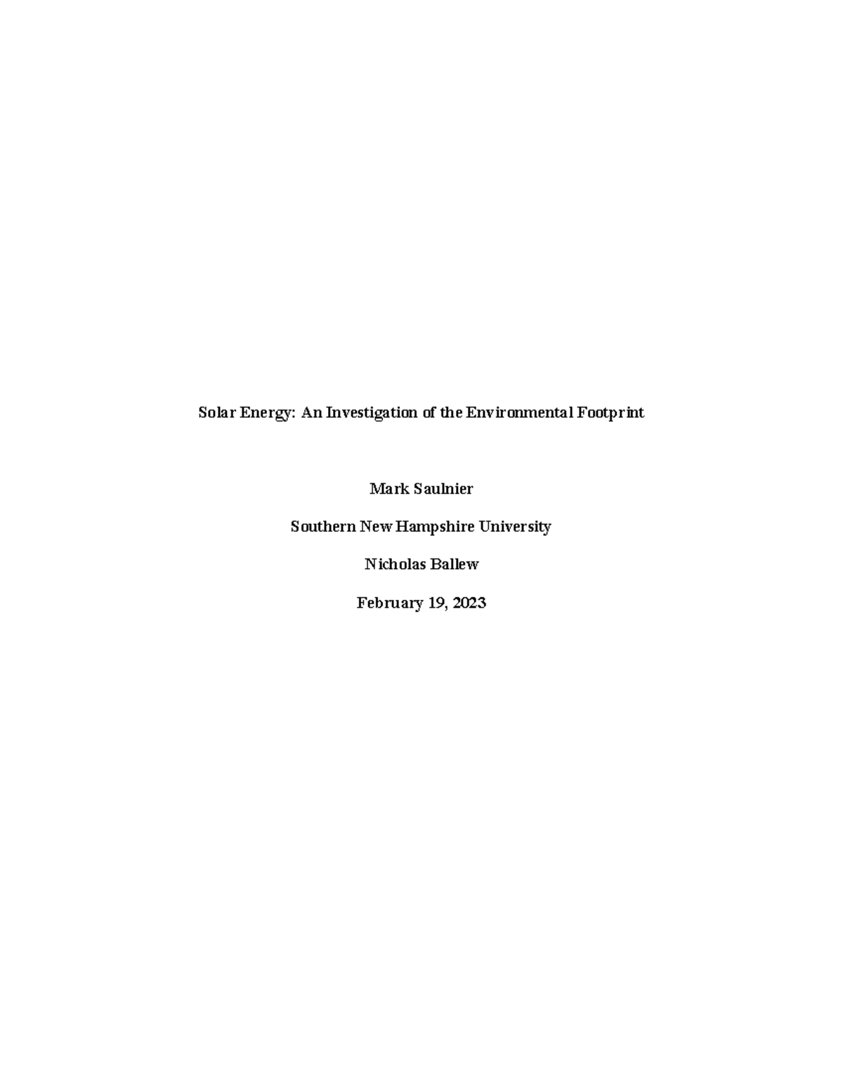 ENV 250 Final Project - Assignment - Solar Energy: An Investigation of ...