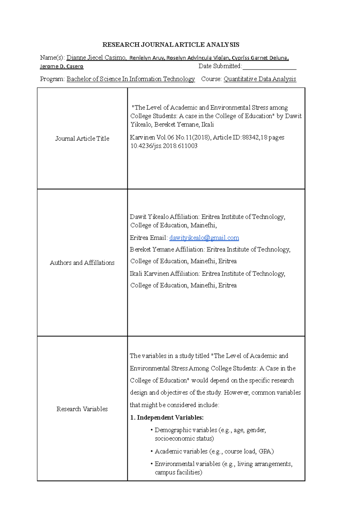 Research Journal Article Analysis - RESEARCH JOURNAL ARTICLE ANALYSIS ...