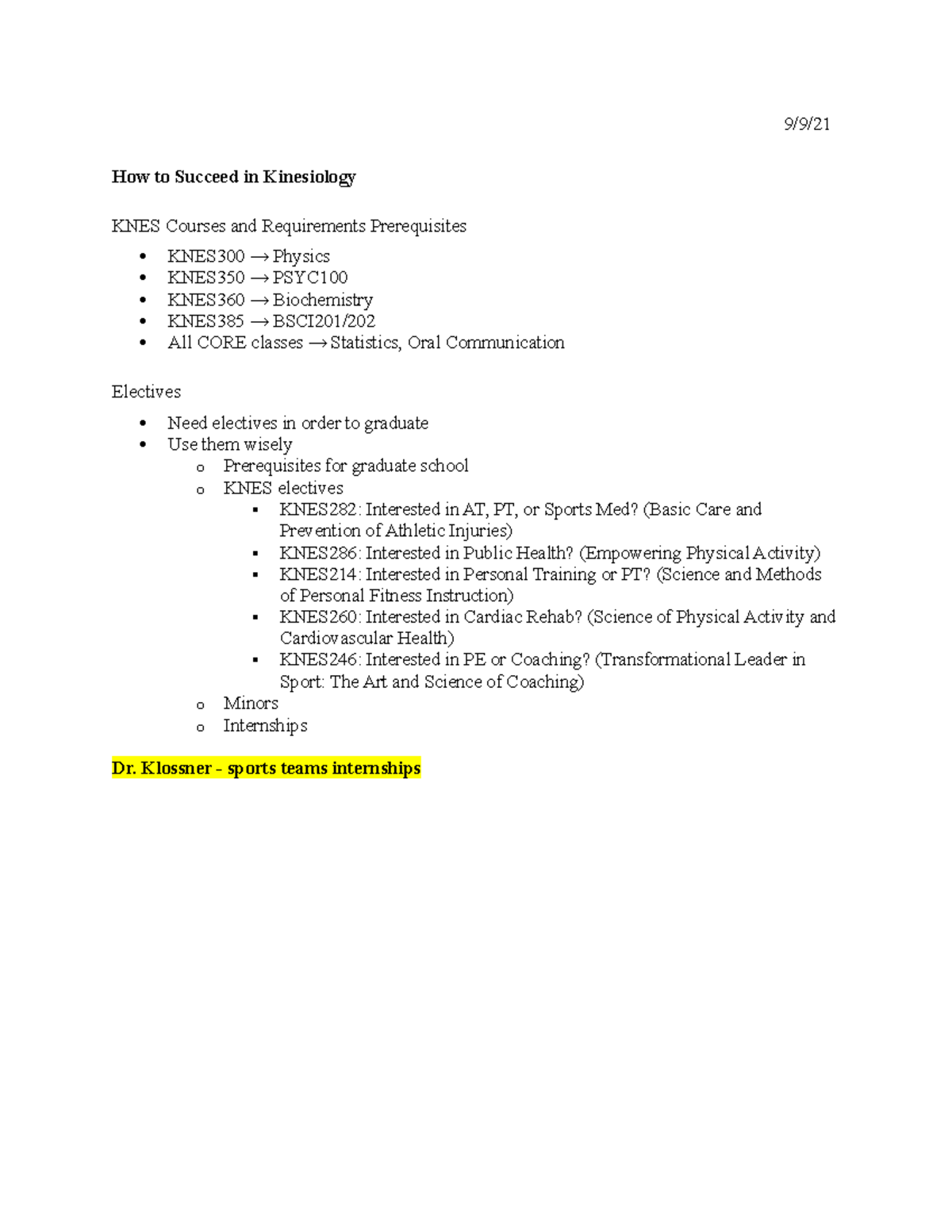 KNES200 How to Succeed in Kinesiology - 9/9/ How to Succeed in ...