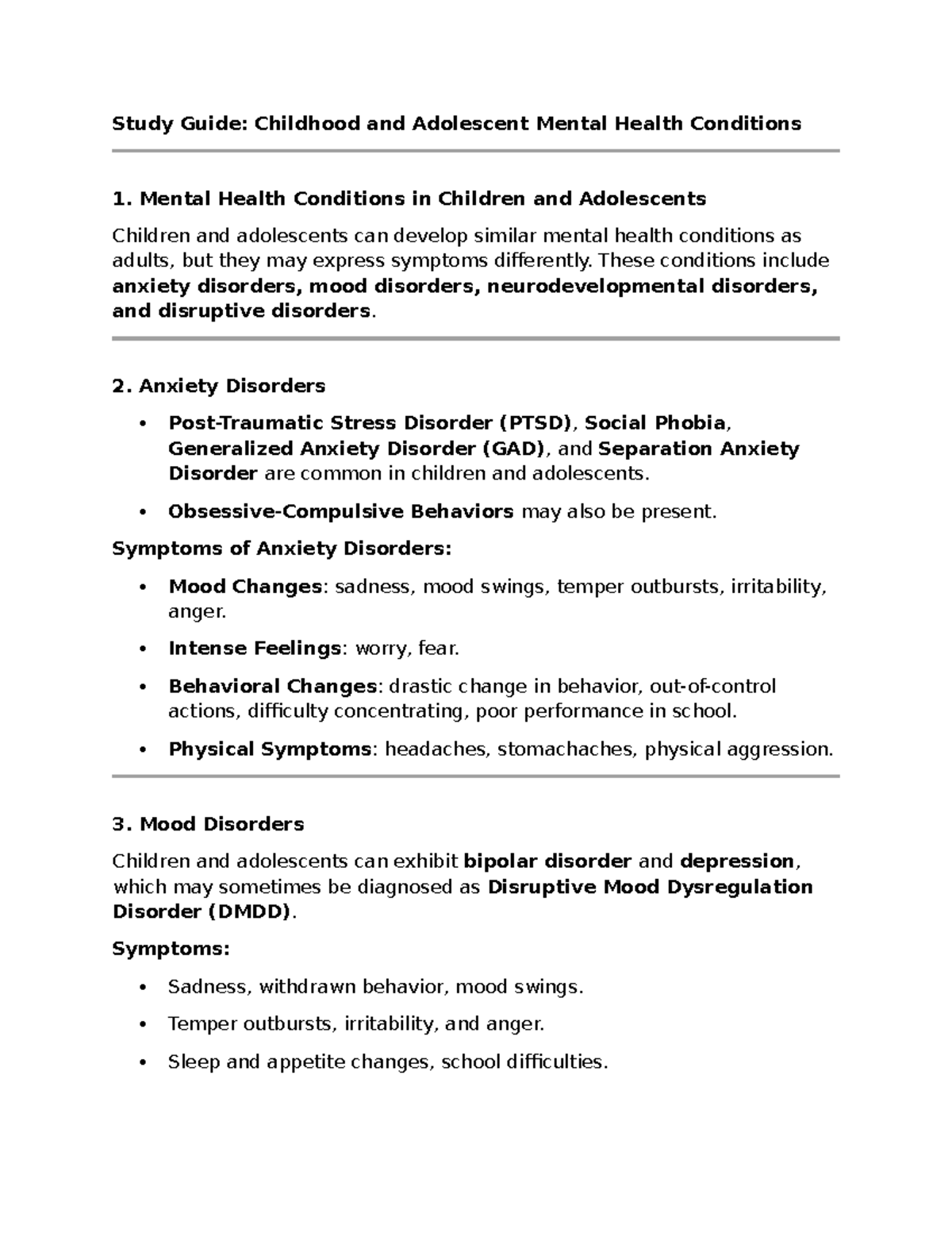 Mental health module 9 study guide final - Study Guide: Childhood and ...