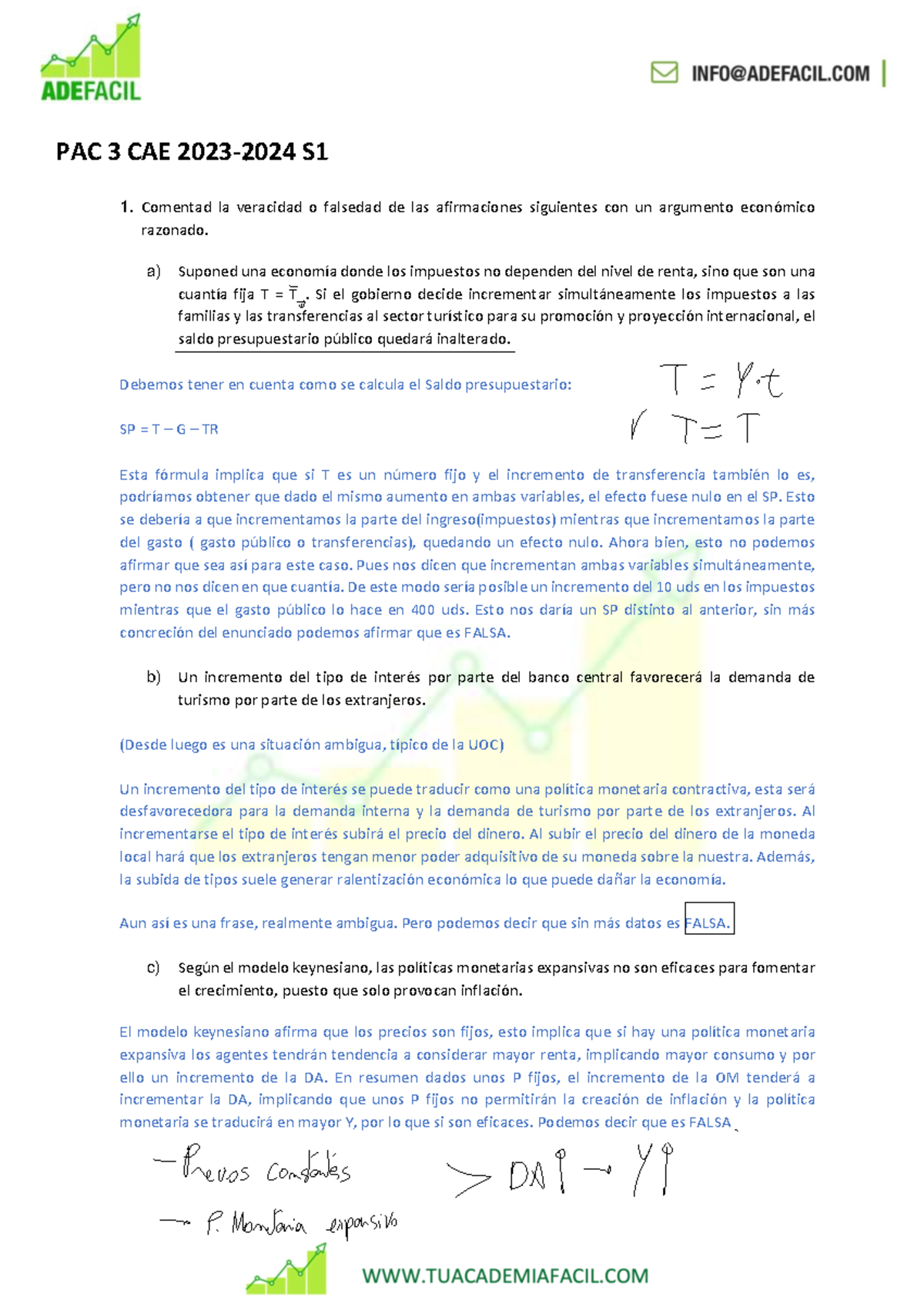 Solución PEC 3 CAE 2023-2024 S1 - PAC 3 CAE 2023-2024 S Comentad la veracidad o falsedad de las ...