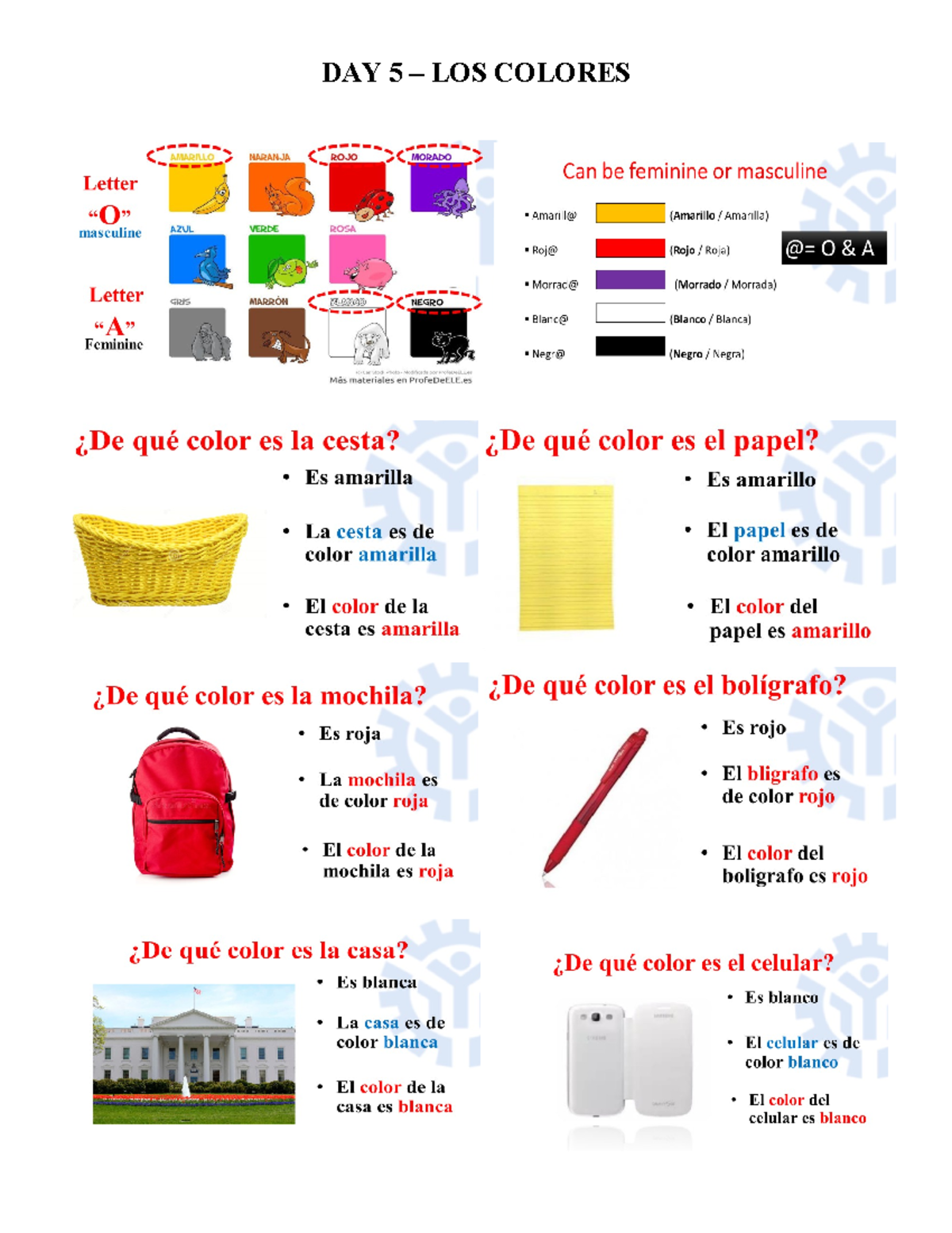 DAY 5 - LOS Colores - Notes - Education - DAY 5 – LOS COLORES - Studocu