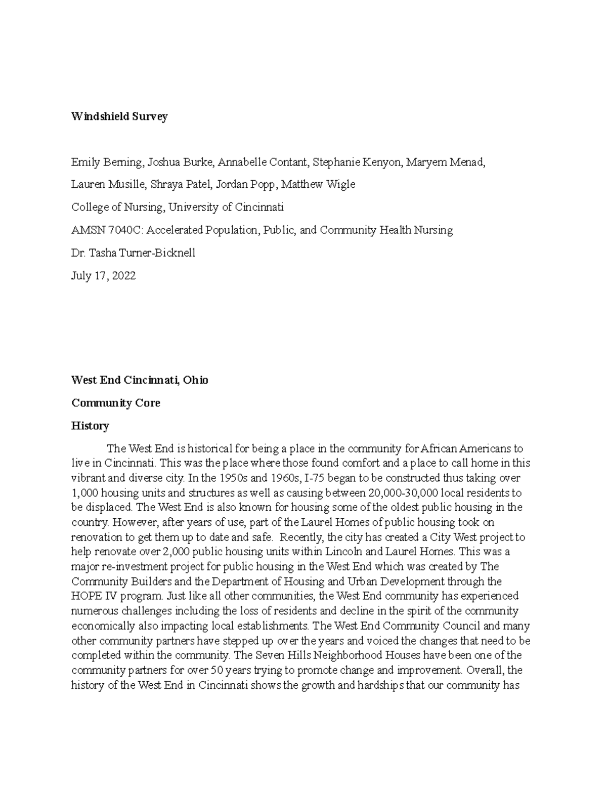 Windsheild survey - nurse - Windshield Survey Emily Berning, Joshua ...