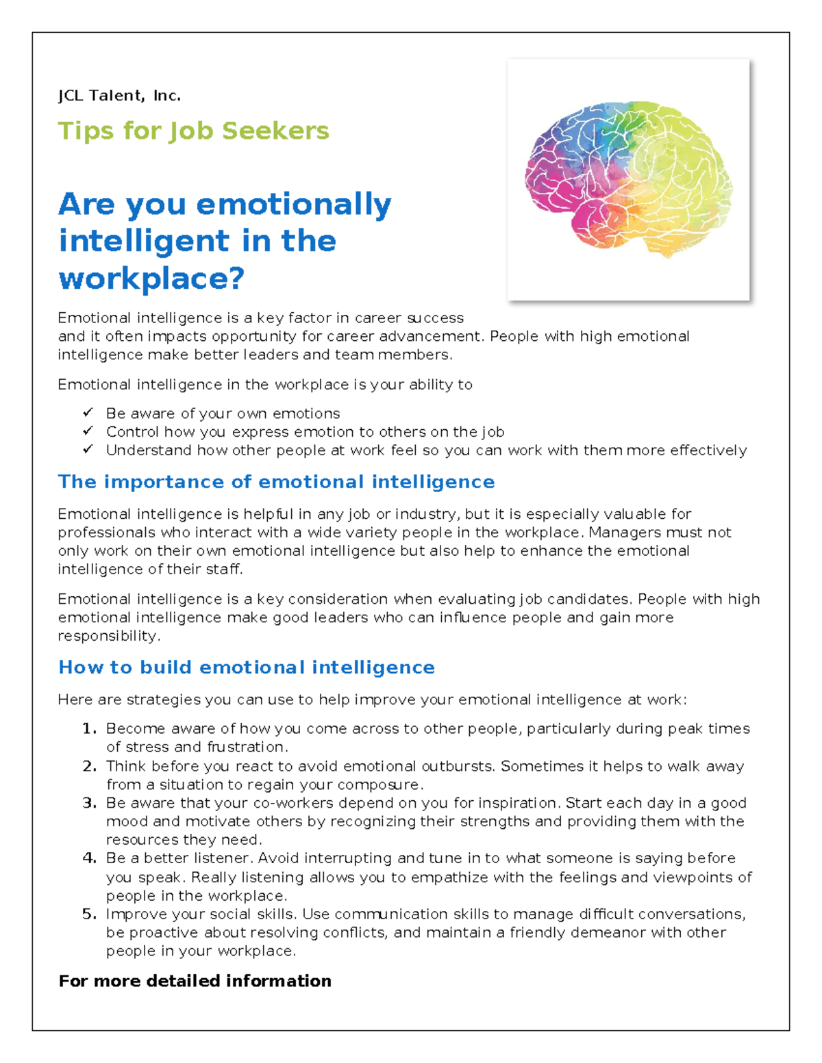 IL WD 1 Tip Sheet Khimberley Broadbelt - JCL Talent, Inc. Tips for Job ...