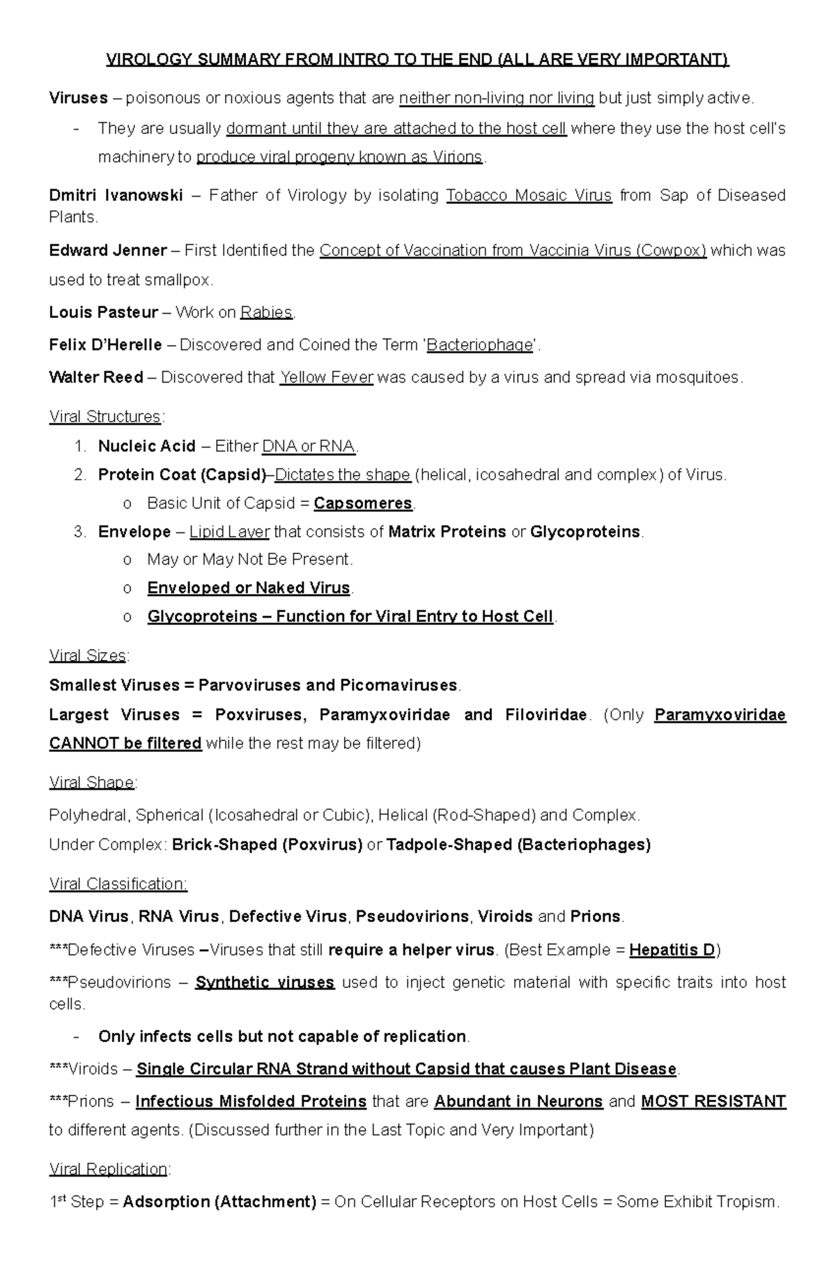 Virology- Final- Document - VIROLOGY SUMMARY FROM INTRO TO THE END (ALL ...