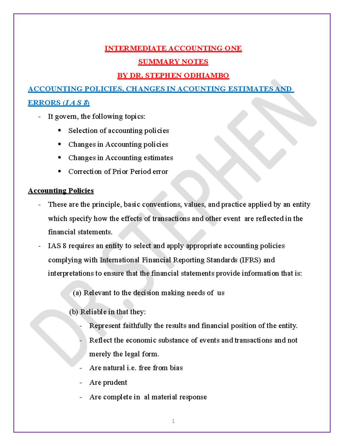 IAS 8 AND Aiass 10 summary notes by Dr.stephen - INTERMEDIATE ...