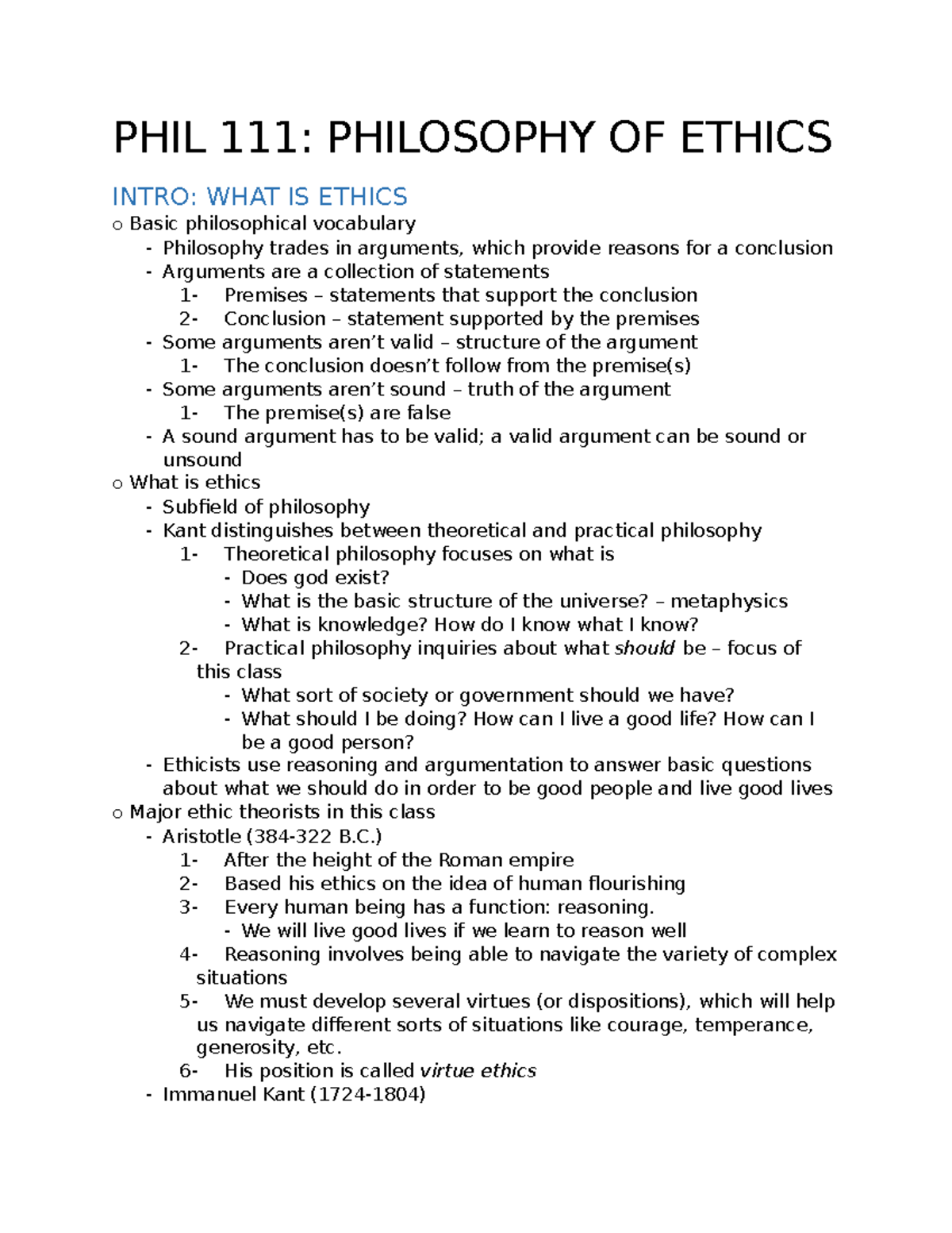 All Lecture Notes - PHIL 111: PHILOSOPHY OF ETHICS INTRO: WHAT IS ...