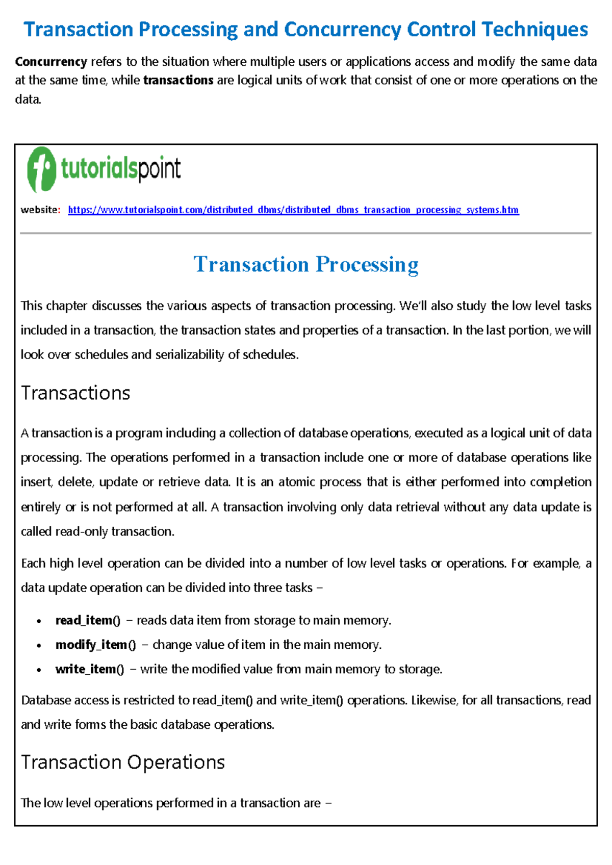 Lec3 DBAM (Transaction Processing and Concurrency Control Techniques) - Transaction Processing ...
