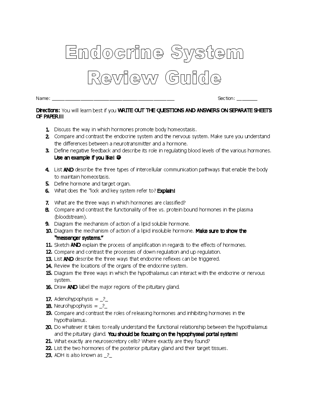 1 Endocrine System Review Guidemw 2021 - Name